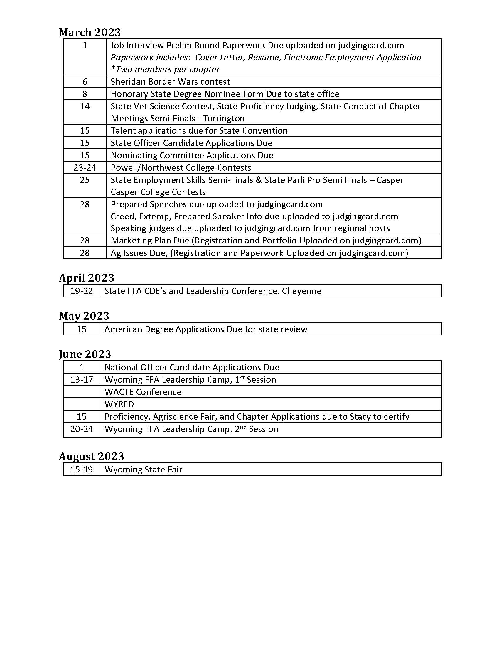 2022-2023 Wyoming FFA Calendar – Wyoming FFA Association